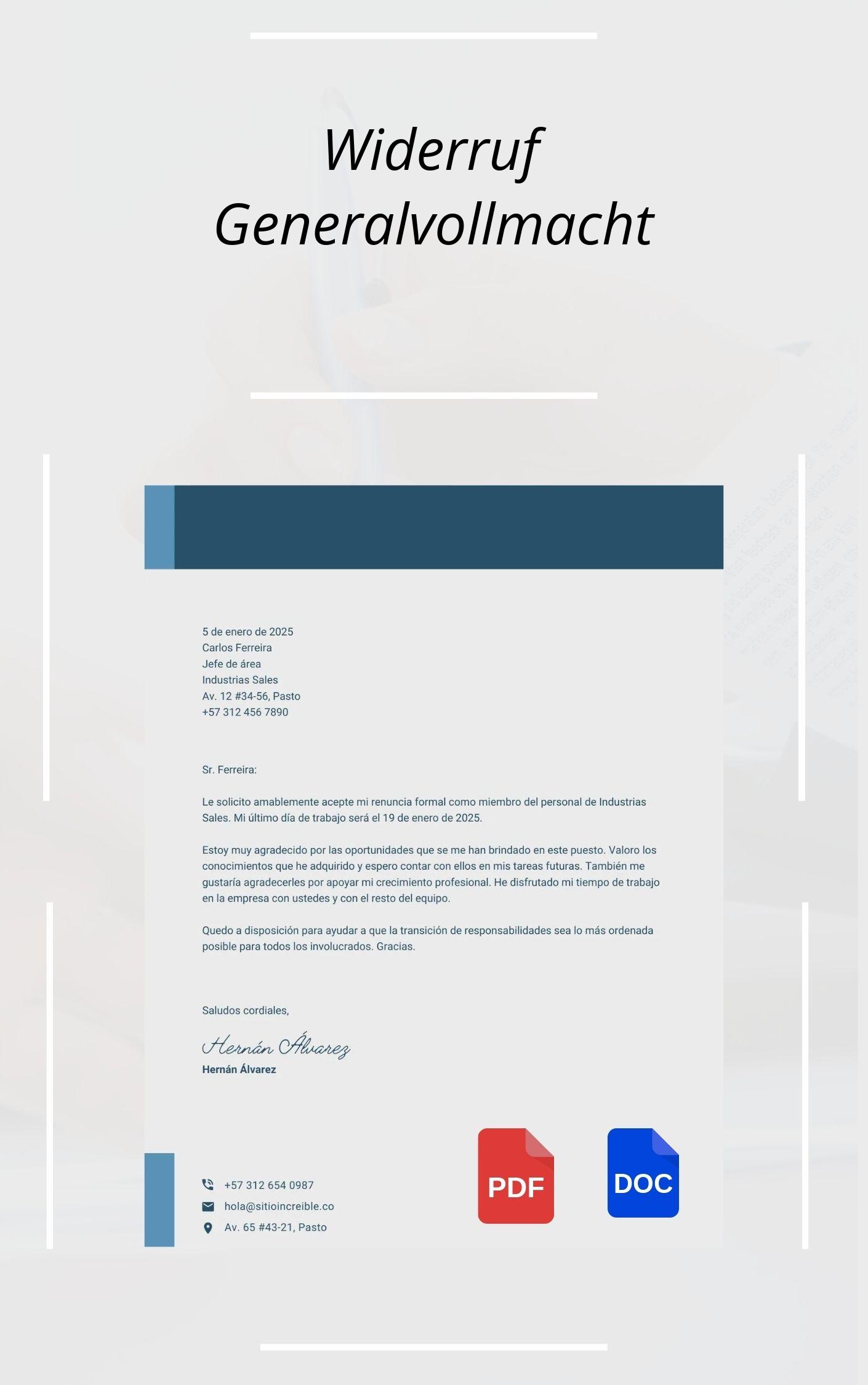 Widerruf Generalvollmacht Vorlage